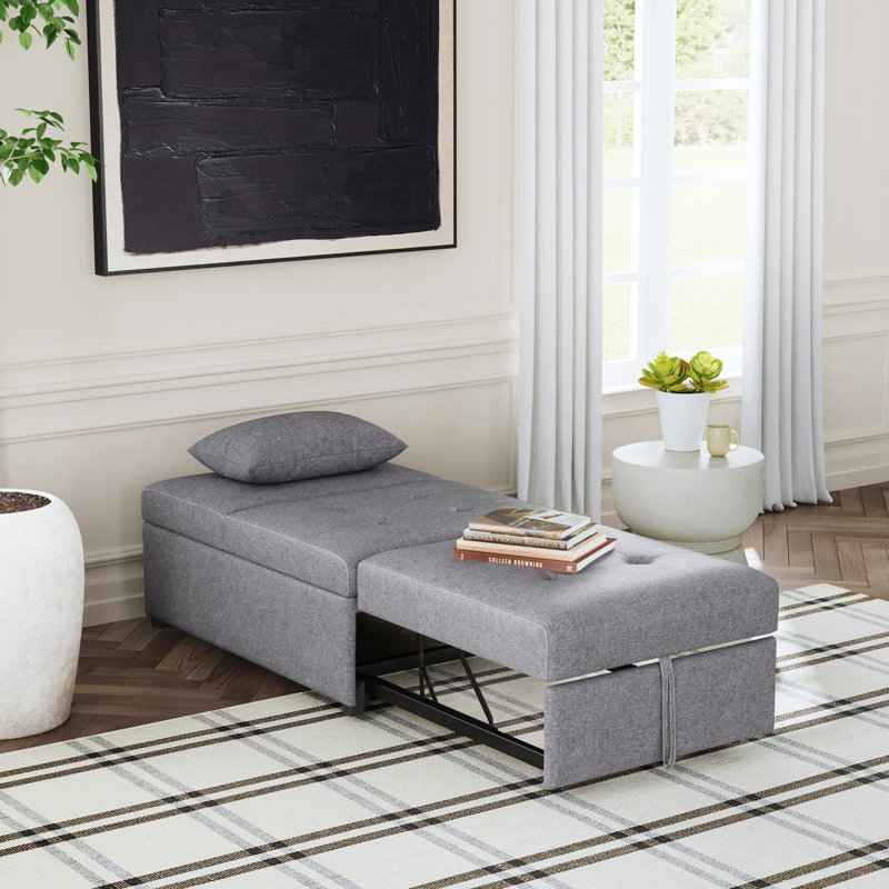 Hulse 3 In 1 Upholstered Convertible Sleeper Chair Gray Polyester
